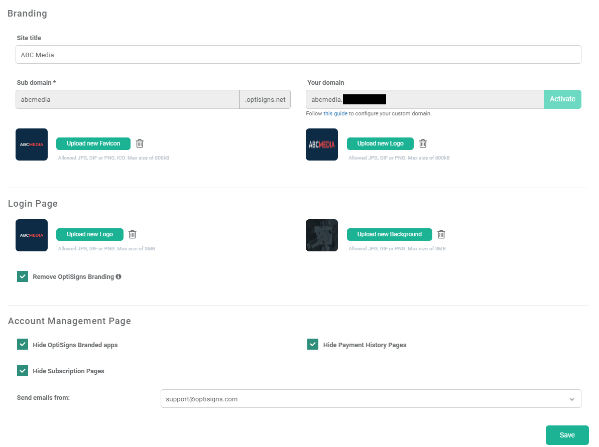 Custom Branding Settings – OptiSigns