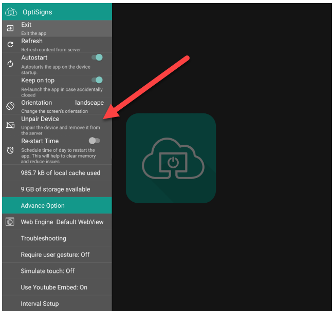 How to unpair a device, screen? – OptiSigns