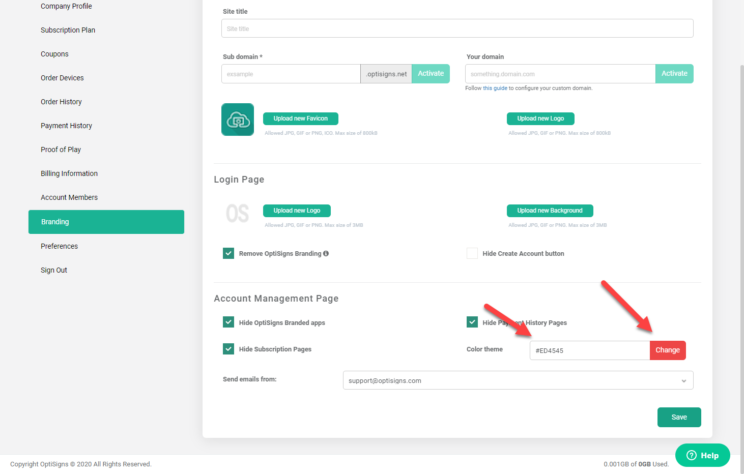 Custom Branding Settings – OptiSigns
