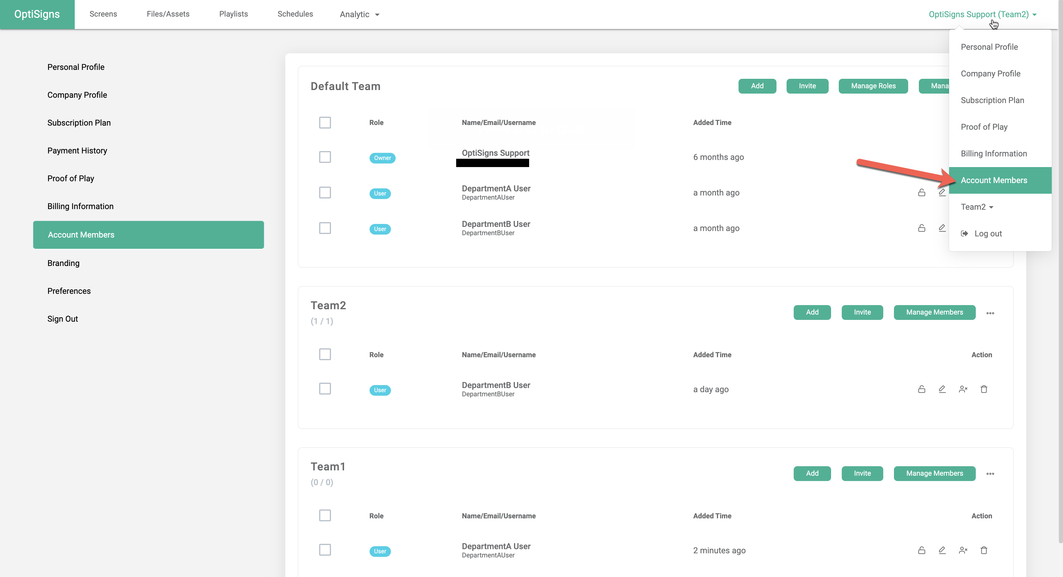 How to move screen to other team – OptiSigns
