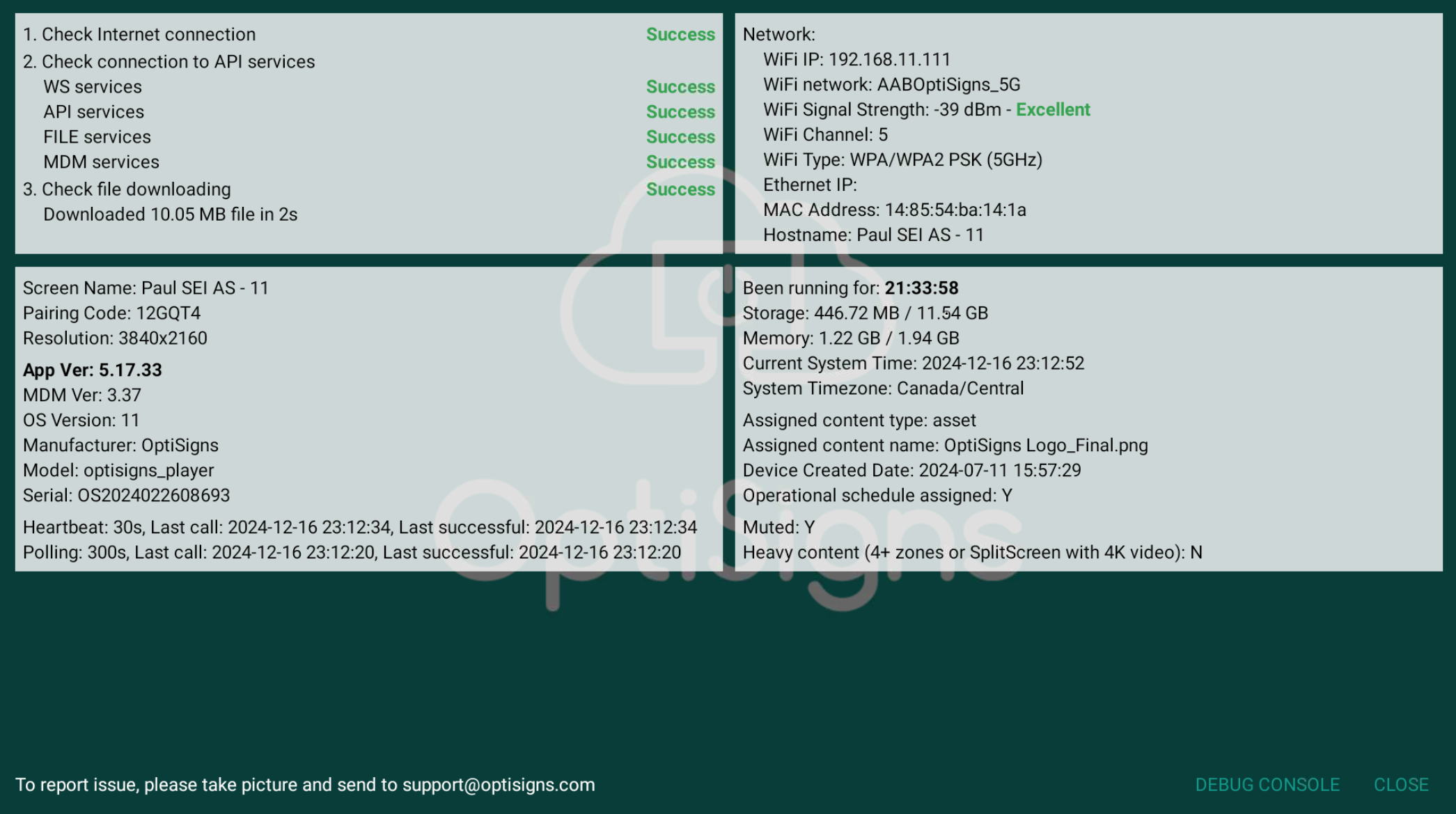 How to access the Troubleshooting page of the OptiSigns Player – OptiSigns