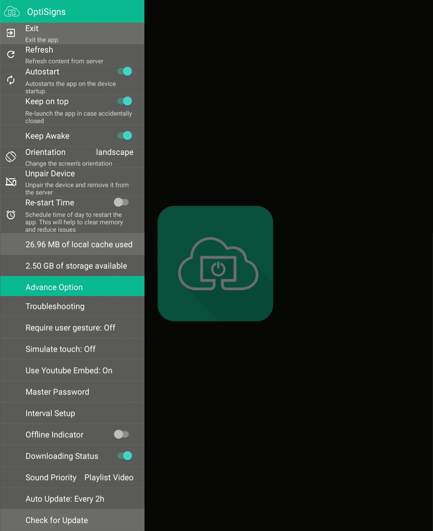 OptiSigns Side Menu Options – OptiSigns
